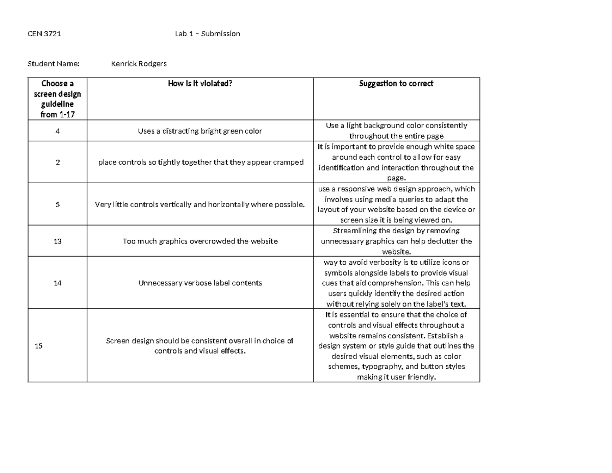 Lab 1 Submission Matrix Done - CEN 3721 Lab 1 – Submission Student Name ...