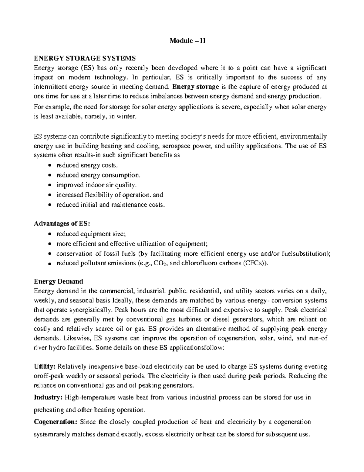 Module 2 - Module – II ENERGY STORAGE SYSTEMS Energy storage (ES) has ...