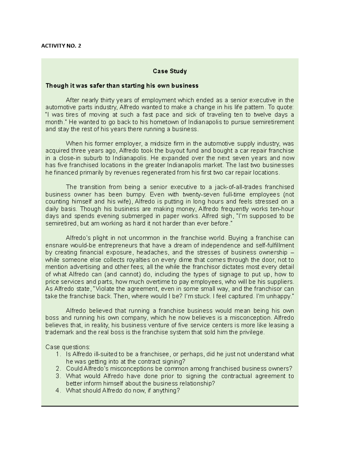 Activity-NO - This is just an activity - ACTIVITY NO. 2 Case Study ...
