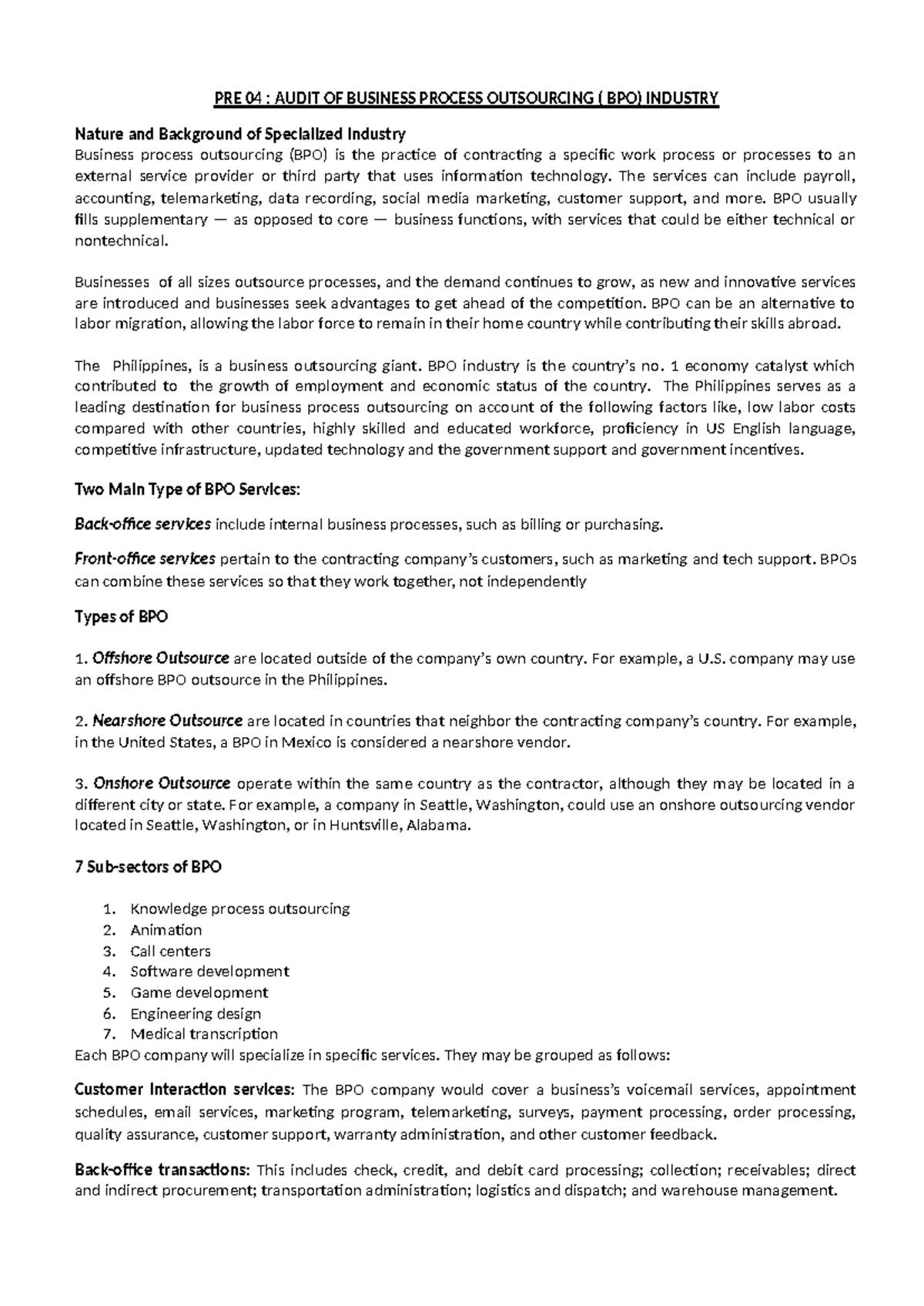 Audit-OF-BPO - bsvavava - PRE 04 : AUDIT OF BUSINESS PROCESS ...