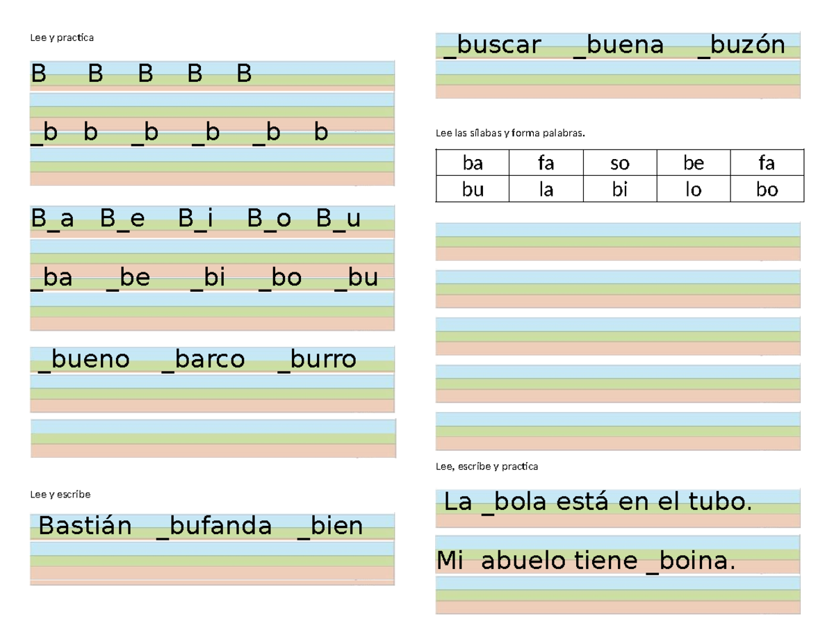 Escritura B - Lee y practica B B B B B _b b _b _b _b b B_a B_e B_i B_o ...
