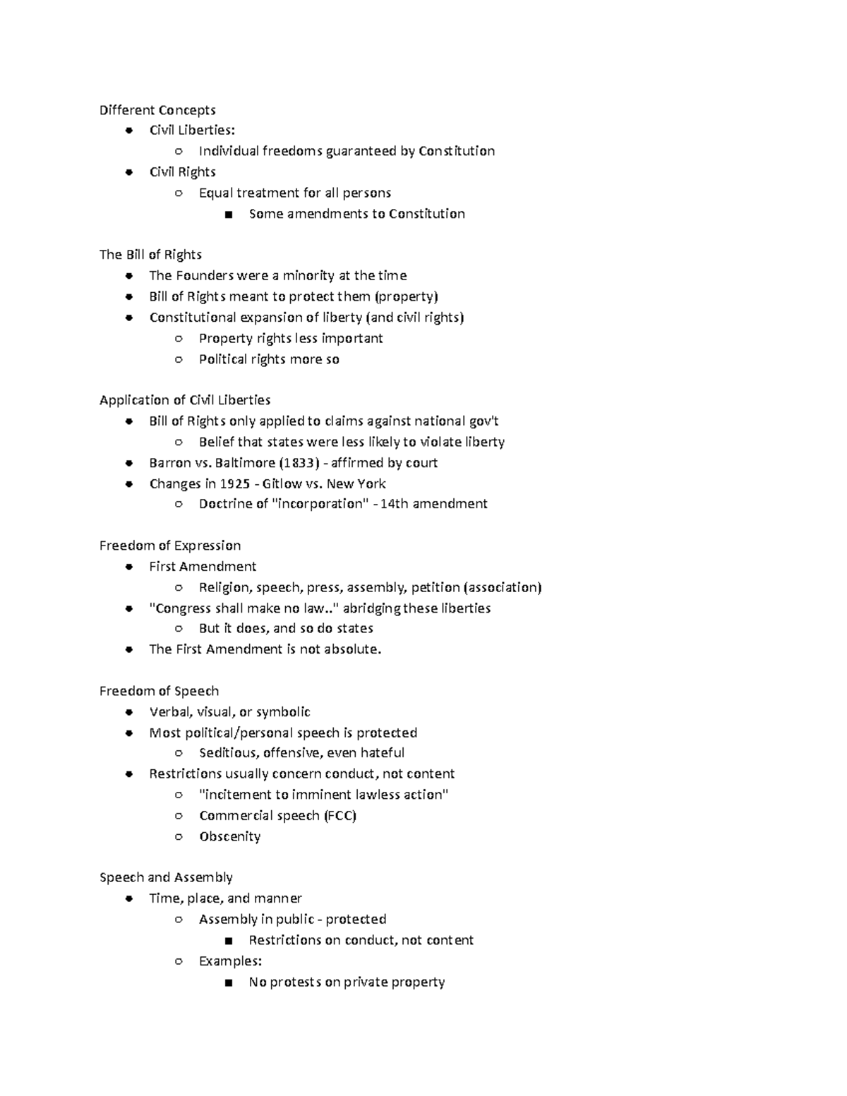 Civil Liberties - Lecture notes 4 - Different Concepts Civil Liberties ...