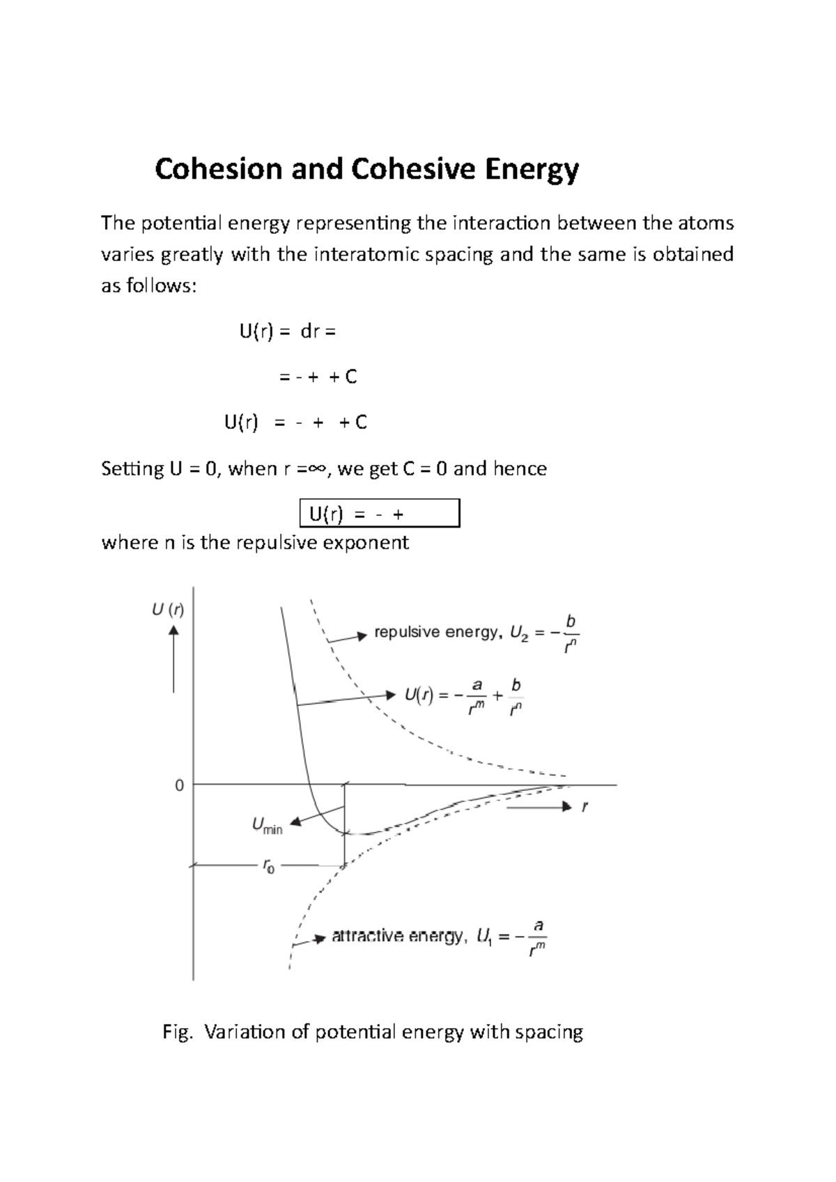 Cohesion and Cohesive Energy - Variation of potential energy with ...
