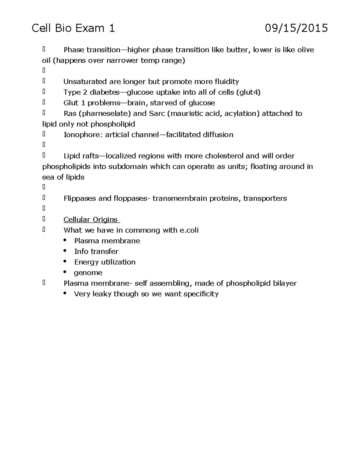 Cell Bio Exam 1 - Summary and study guide of all material from units 1 ...
