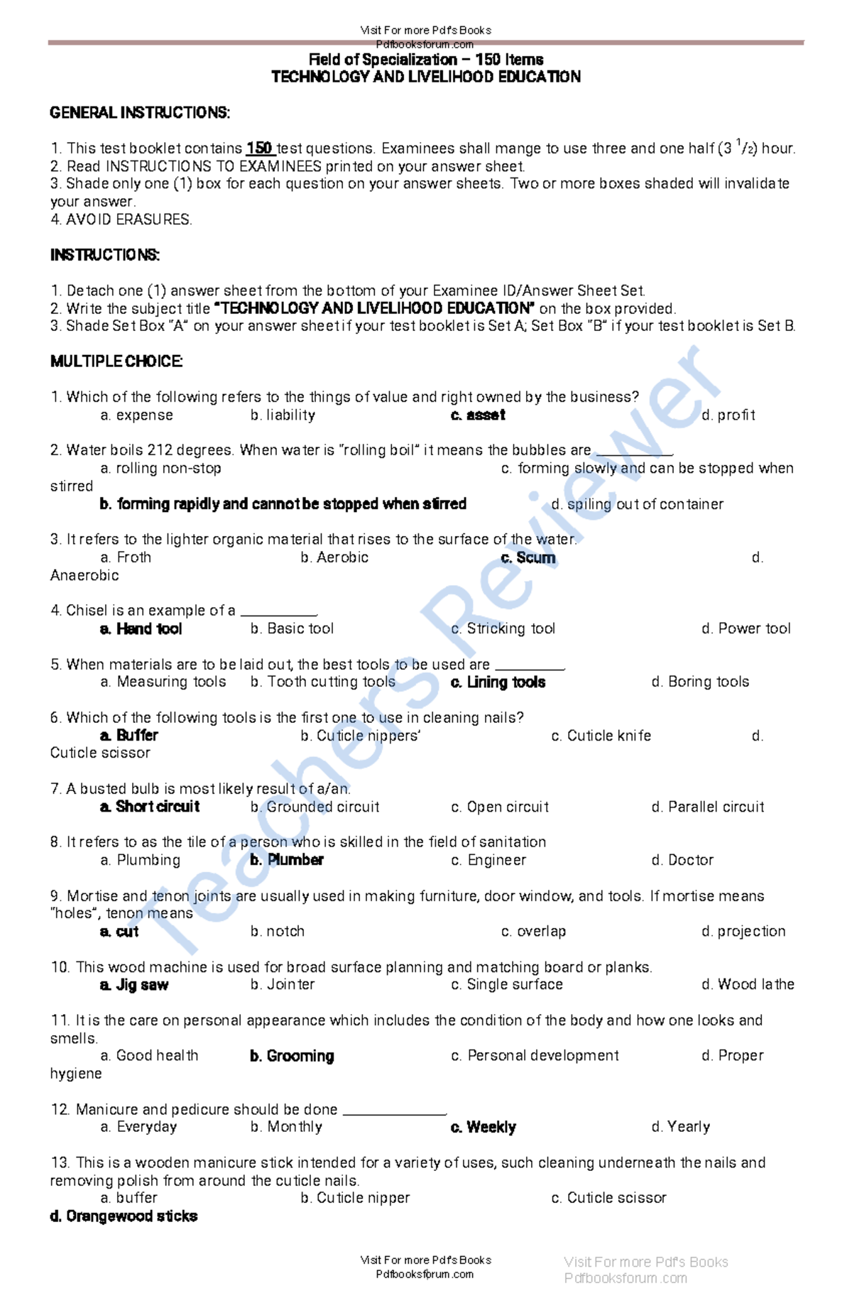 Actual TLE Reviewer 150 items with answers pdfbooksforum - 1 Field of ...