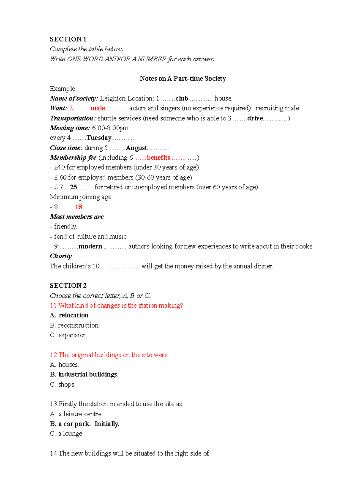 Listening - SECTION 1 Complete the table below. Write ONE WORD AND/OR A ...