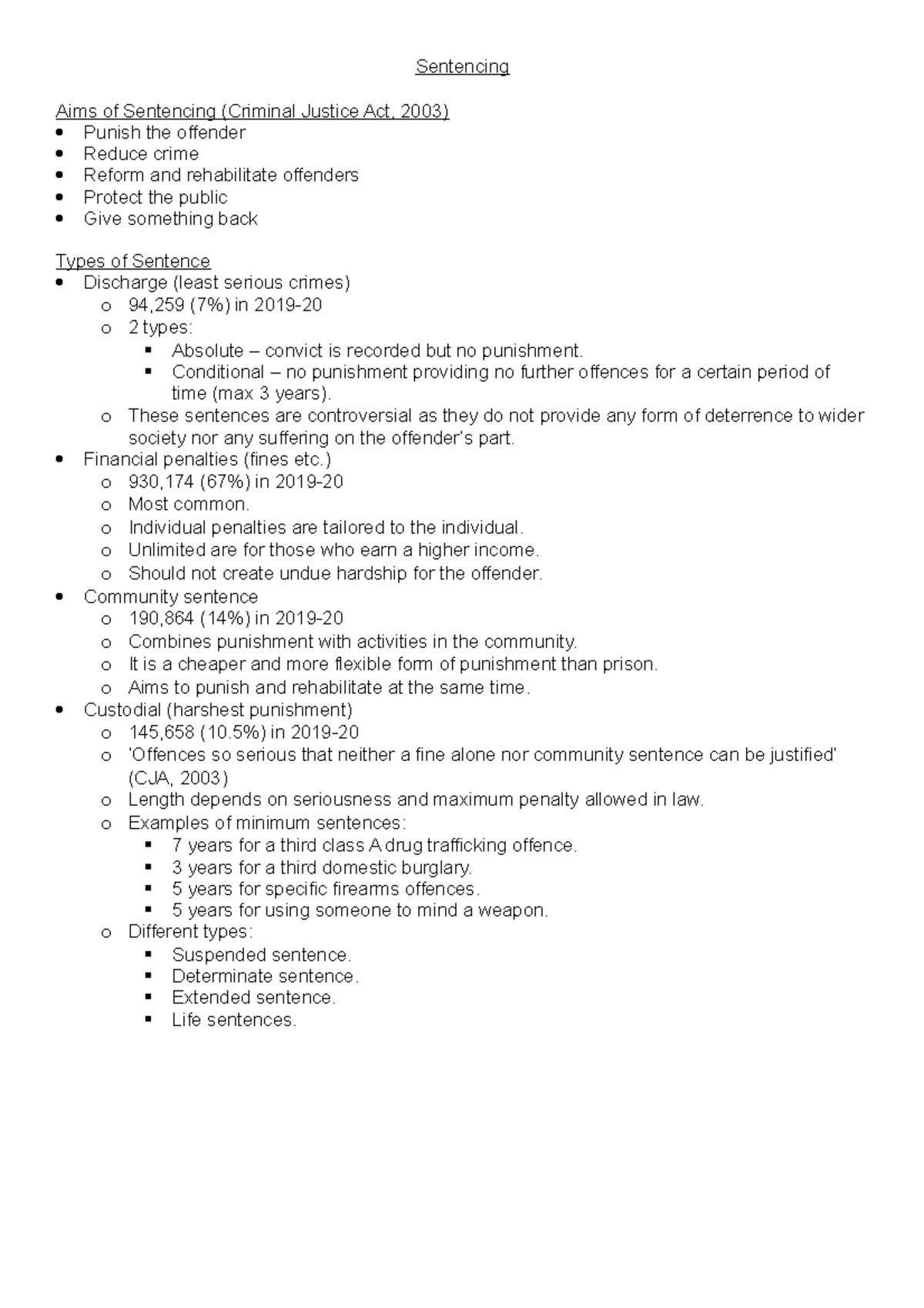 Sentencing - 1st Year Module - Sentencing Aims of Sentencing (Criminal ...