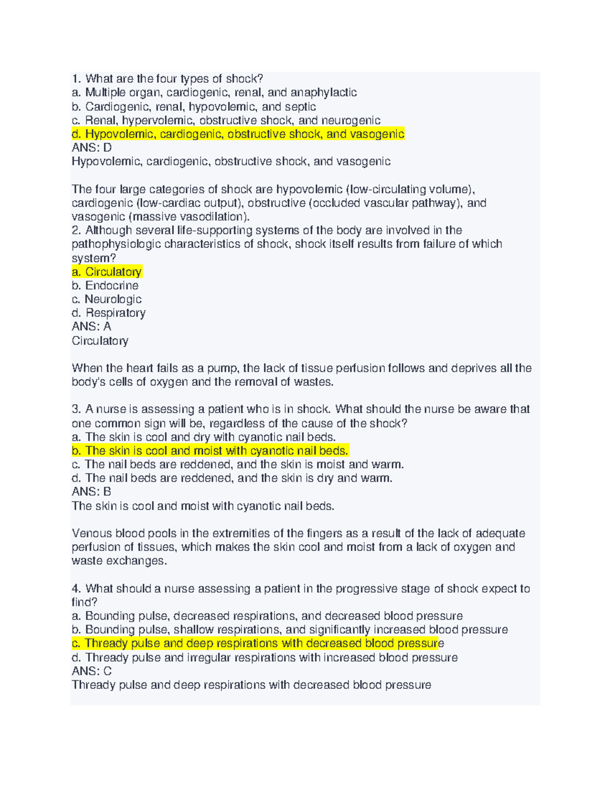 Shock common questions - What are the four types of shock? a. Multiple ...