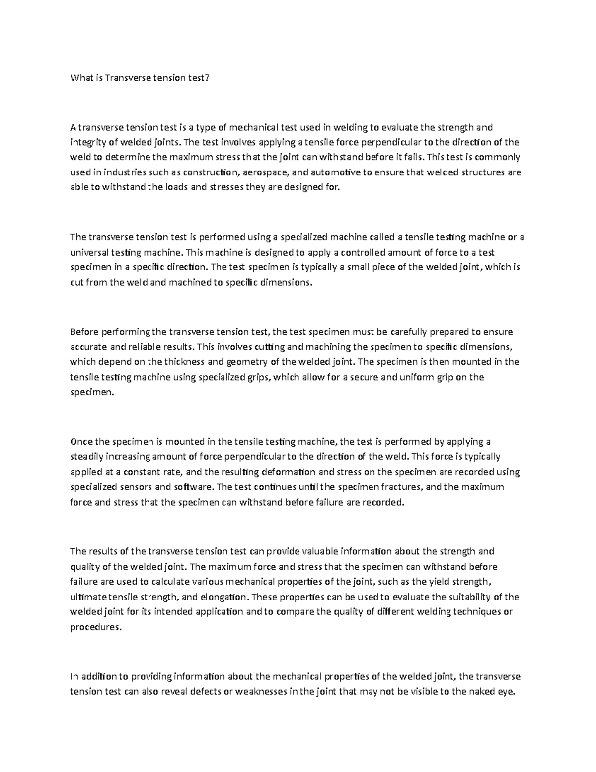 What is Transverse tension test? - The test involves applying a tensile ...