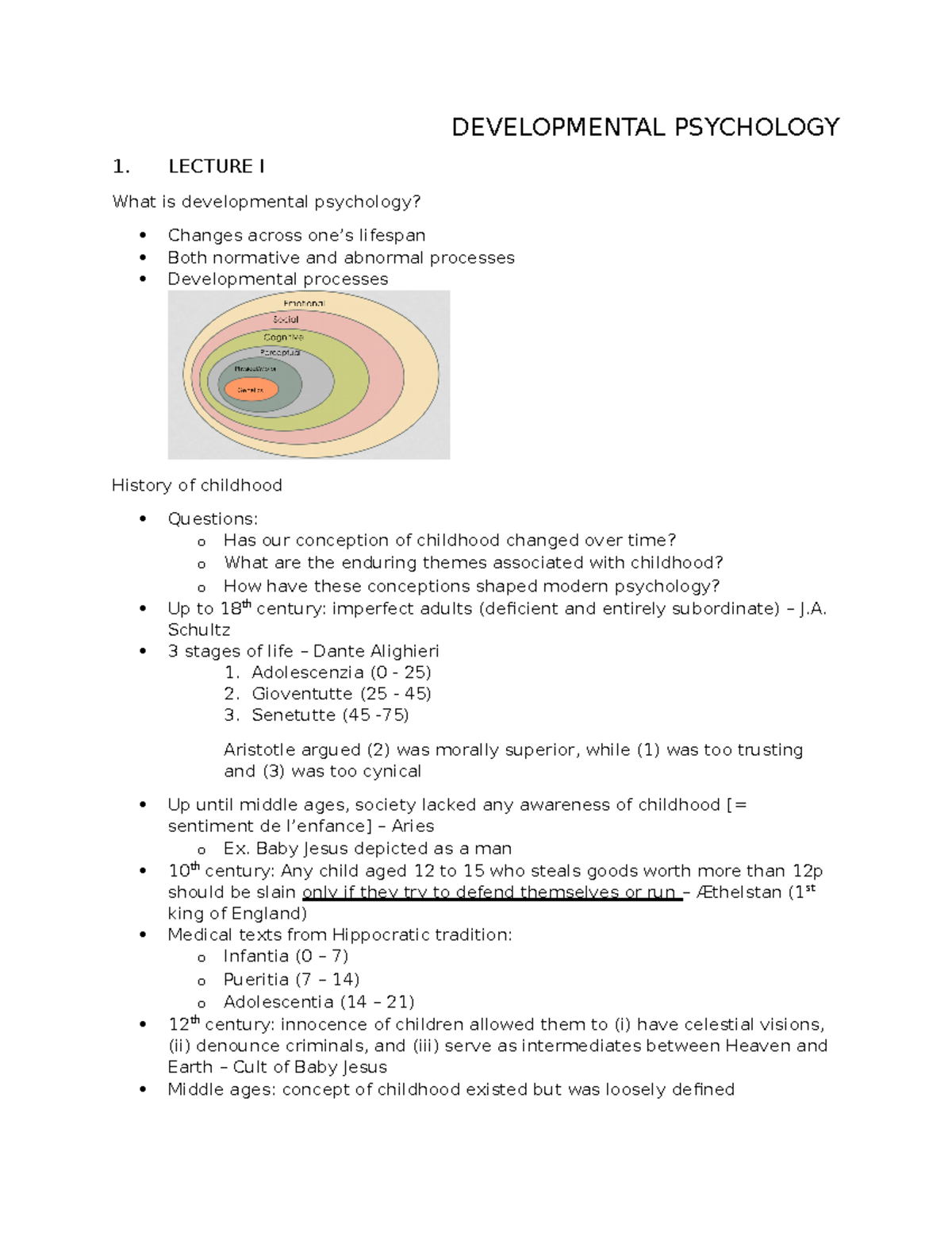 Notes developmental(psych 1003) - DEVELOPMENTAL PSYCHOLOGY 1. LECTURE I ...