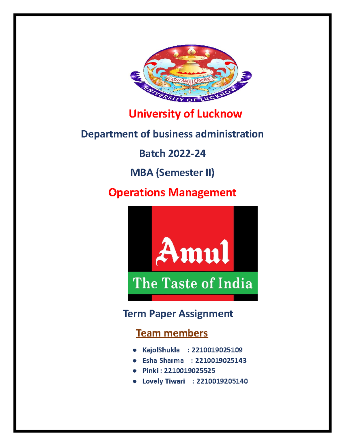 Amul India - All - University of Lucknow Department of business ...