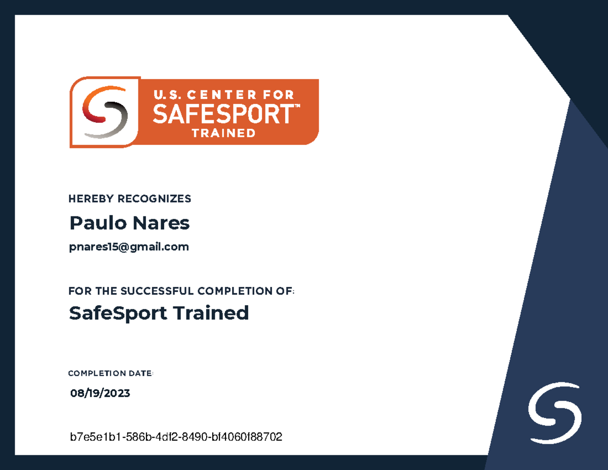 Safe Sport Certificate Core v3 - FOR THE SUCCESSFUL COMPLETION OF ...