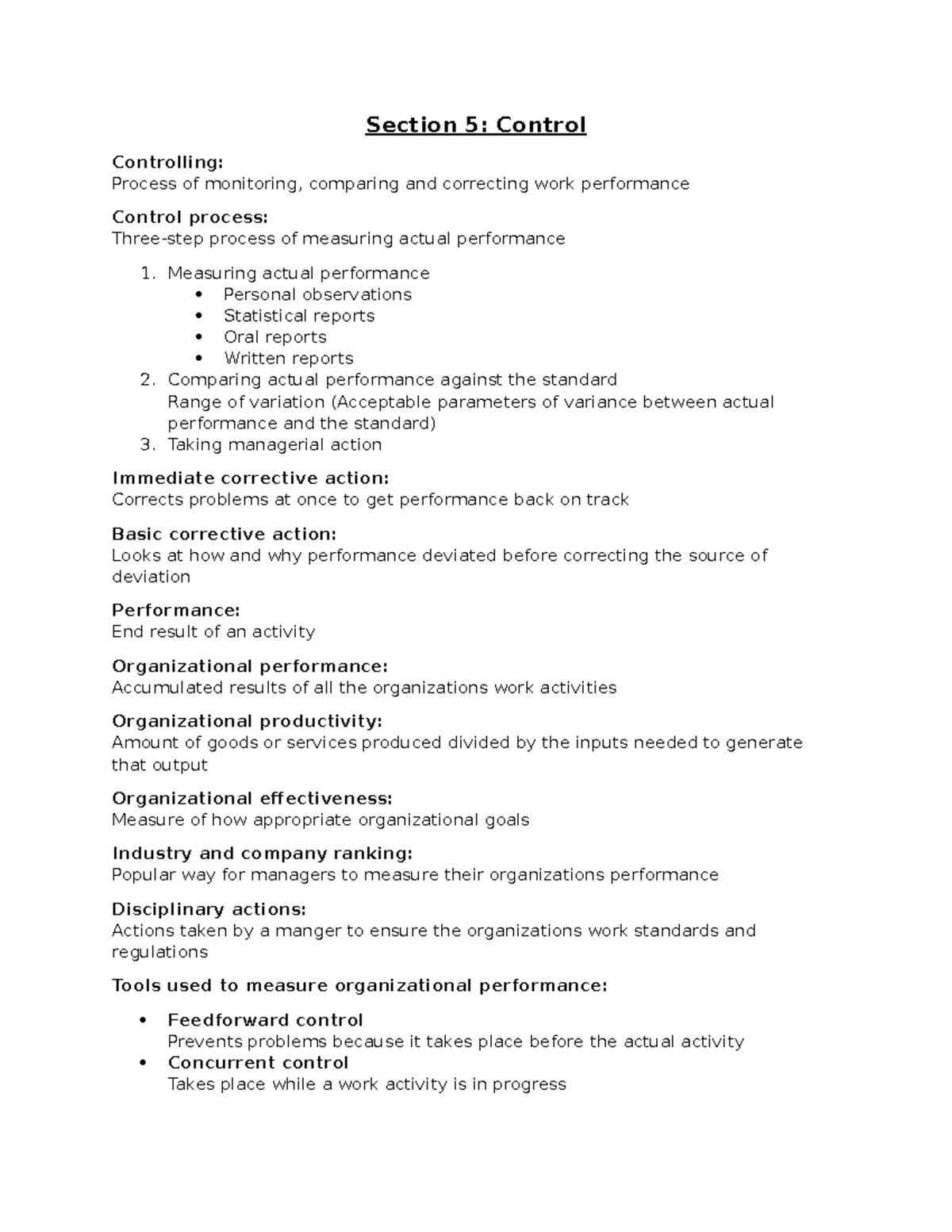 Section 5 - Summary Business management - Section 5: Control ...