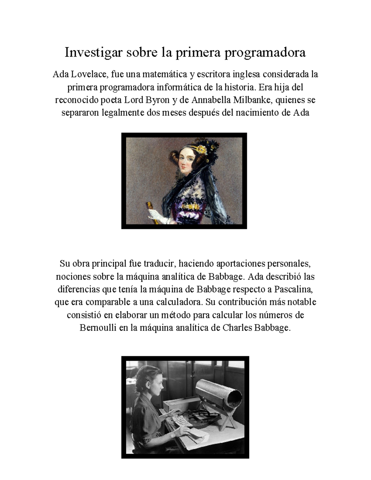 Investigar sobre la primera programadora - Era hija del reconocido ...