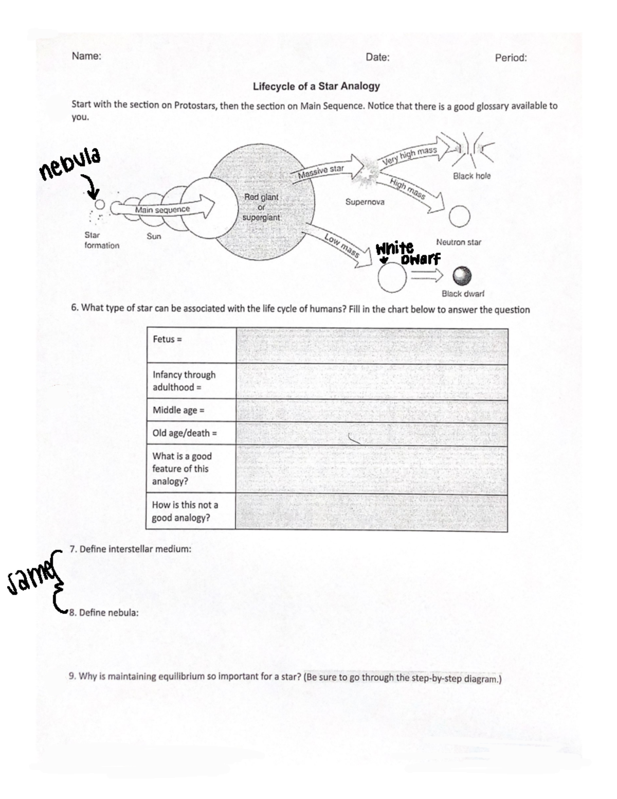 Life Cycle Of A Star Analogy-1 - • nebvyld nfnibewarf • same { BB ...