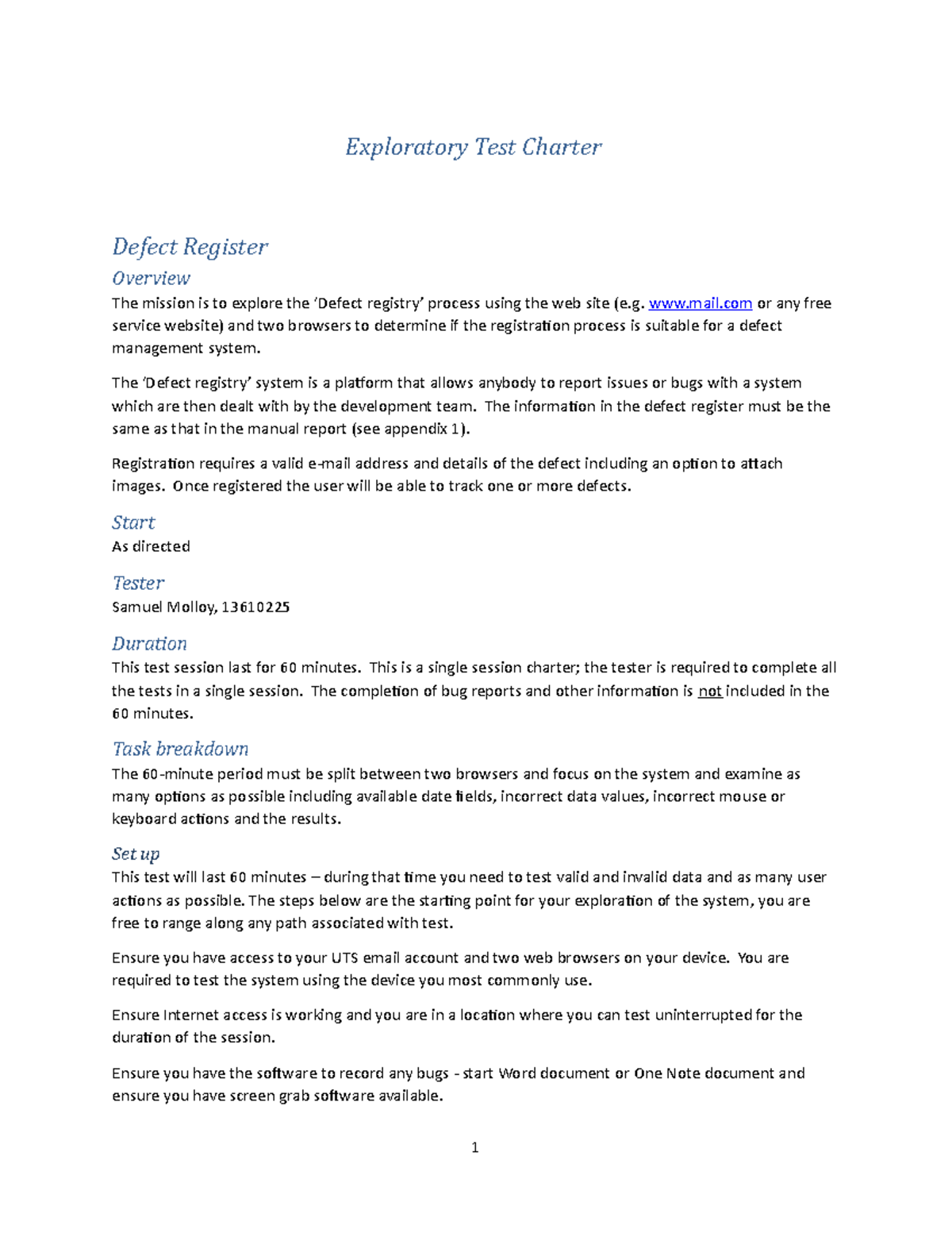 Exploratory Test Charter Example - Exploratory Test Charter Defect ...