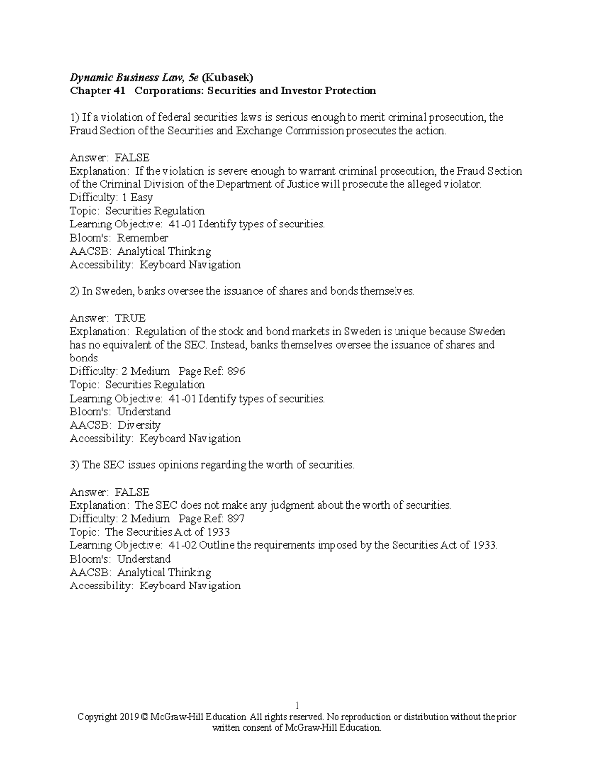 Kubasek 5e chapter 41 tb answerkey - Dynamic Business Law, 5e (Kubasek ...