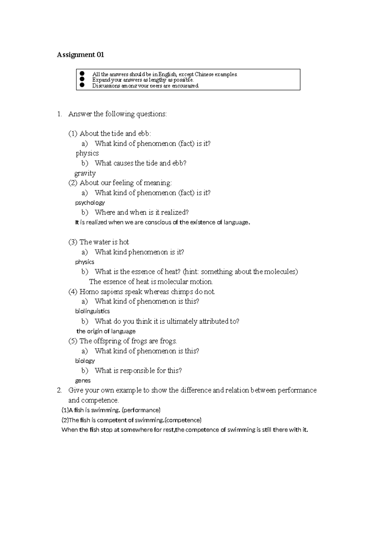Syntax Assignment 01 - synatx practice materials - Assignment 01 1. Answer the following ...