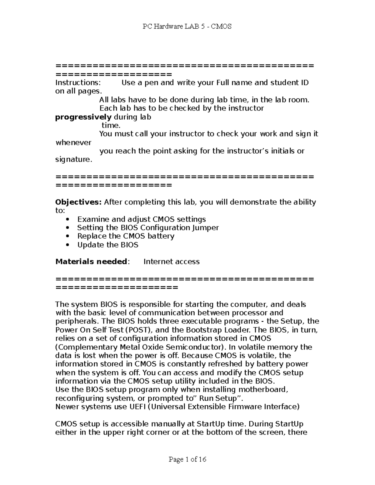 LAB 5 - CMOS - CMOS - CNET 101 - Centennial College - Studocu