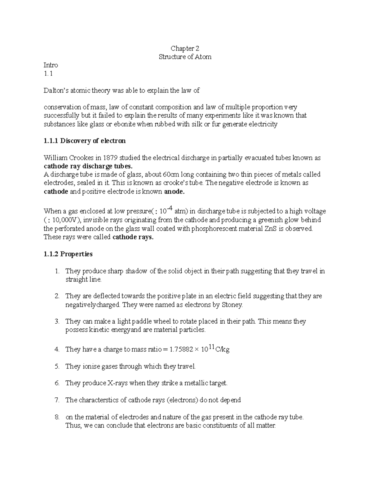 Chapter 2 chemistry - lecture notes - Chapter 2 Structure of Atom Intro ...