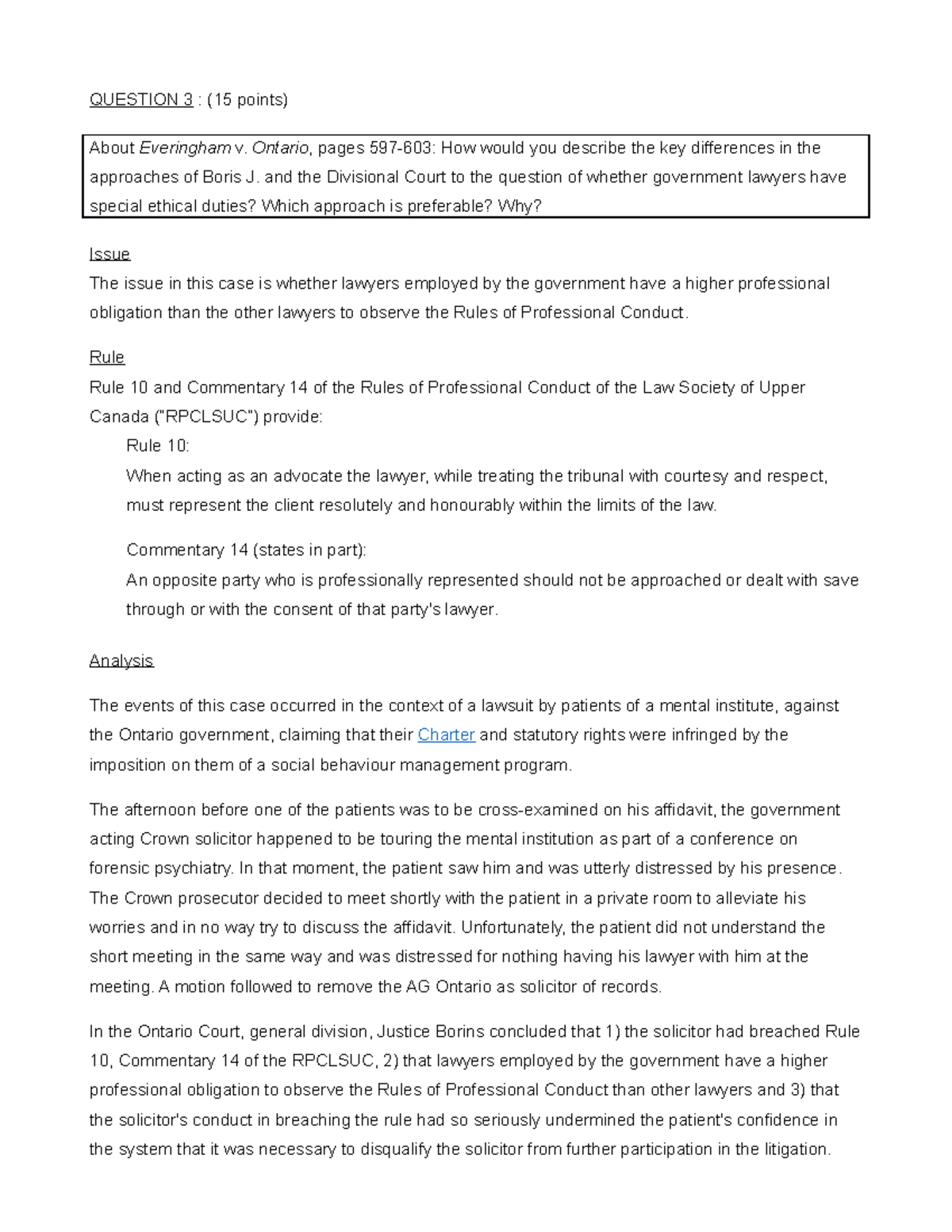 Ethics DRT6583 - Everingham v. Ontario - Case study - DRT6583 - UdeM ...