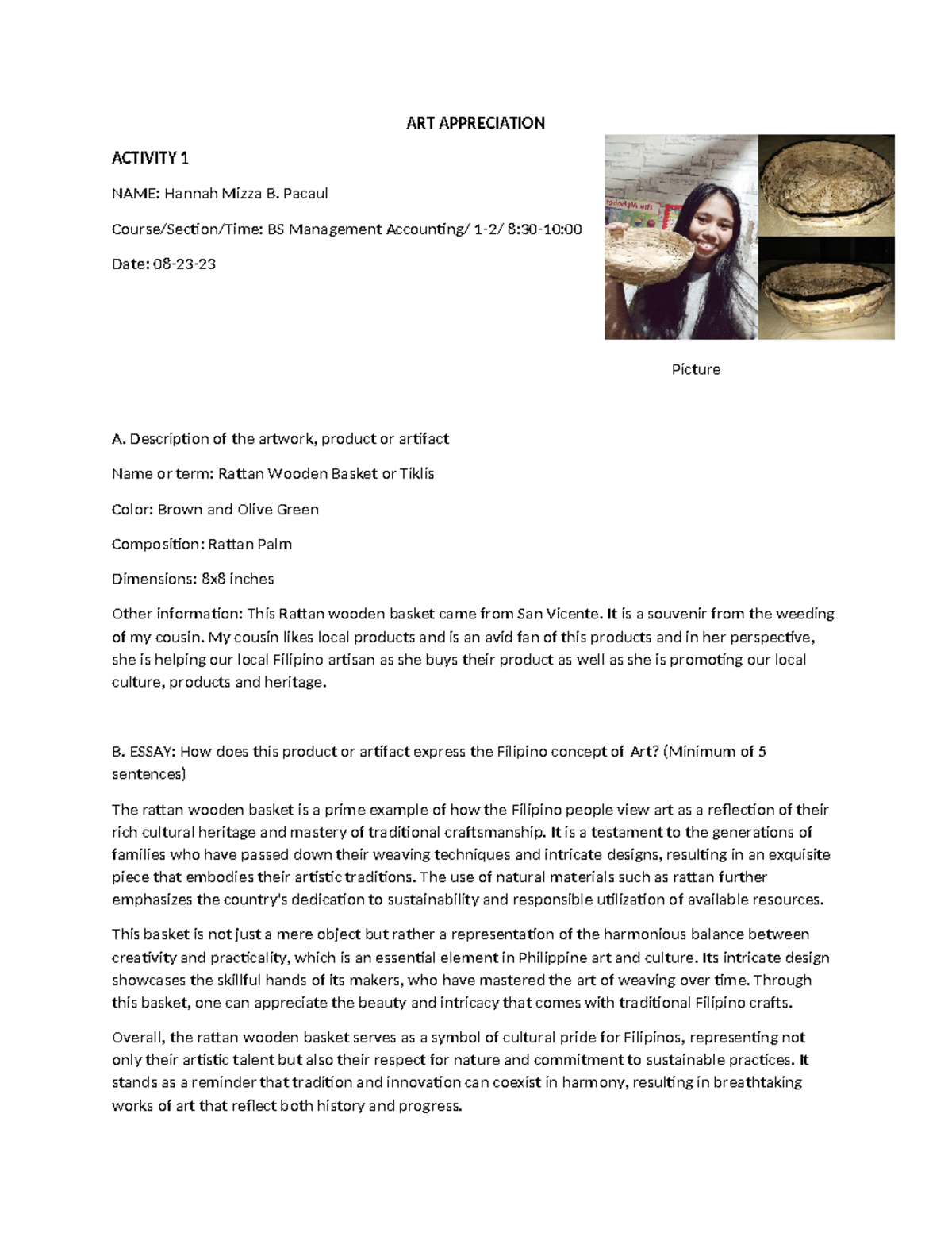 ART Appreciation A1 - Activity - ART APPRECIATION ACTIVITY 1 NAME ...