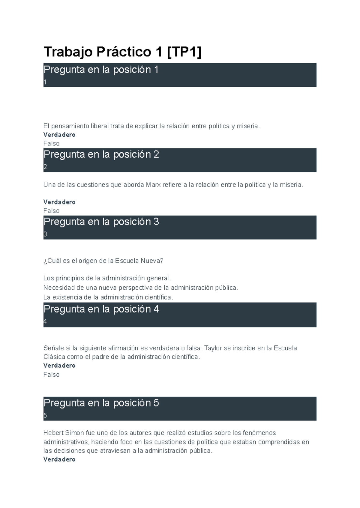 Trabajo Práctico 1 [TP1] Administracion 70% - Trabajo Práctico 1 [TP1] Pregunta en la posición 1 ...