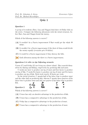 Problem Set 9 - Solutions - Prof. Dr. Michael Kurschilgen Solutions for ...
