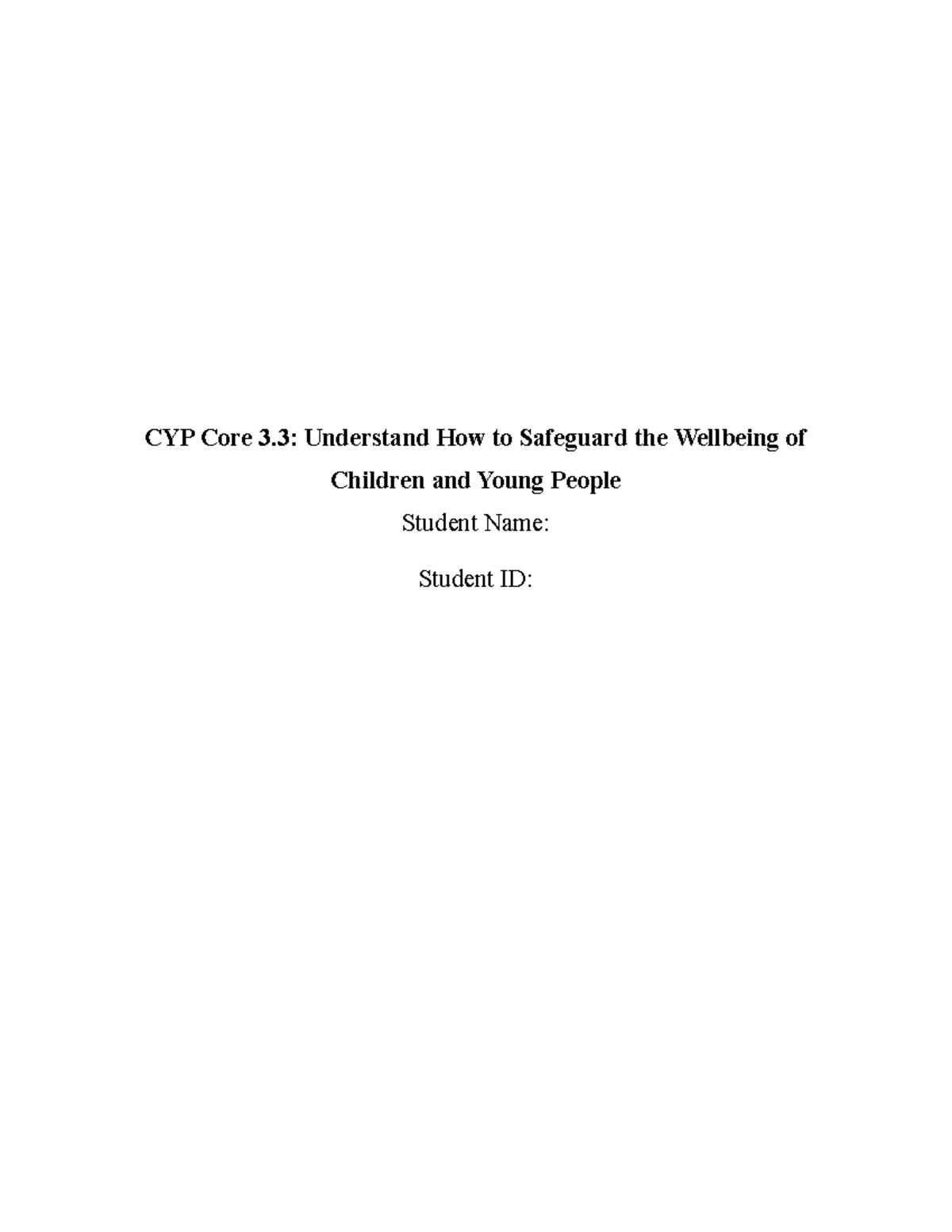 Diana Ismail Jamal CYP Core 3.3 Understand How to Safeguard the ...