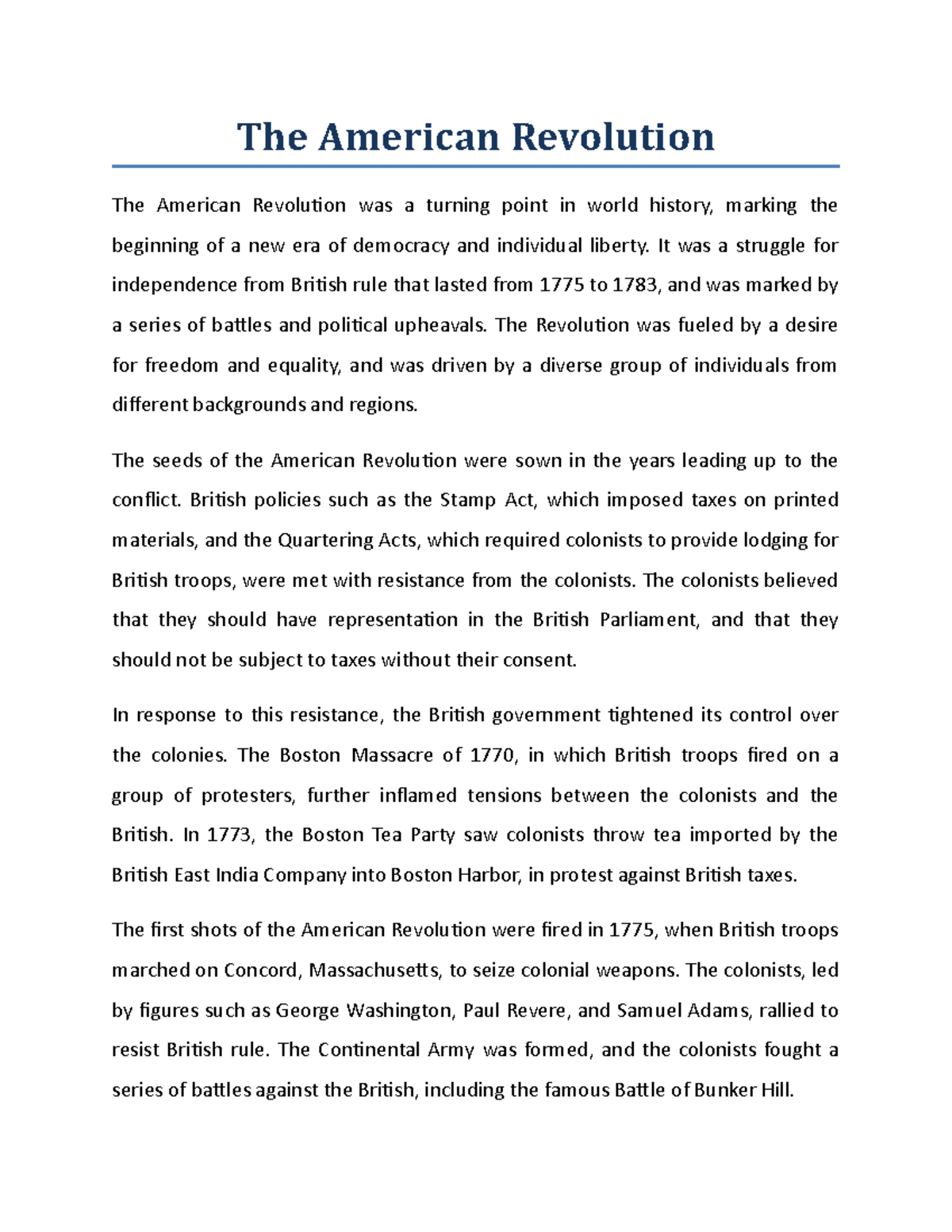 The American Revolution - It was a struggle for independence from ...