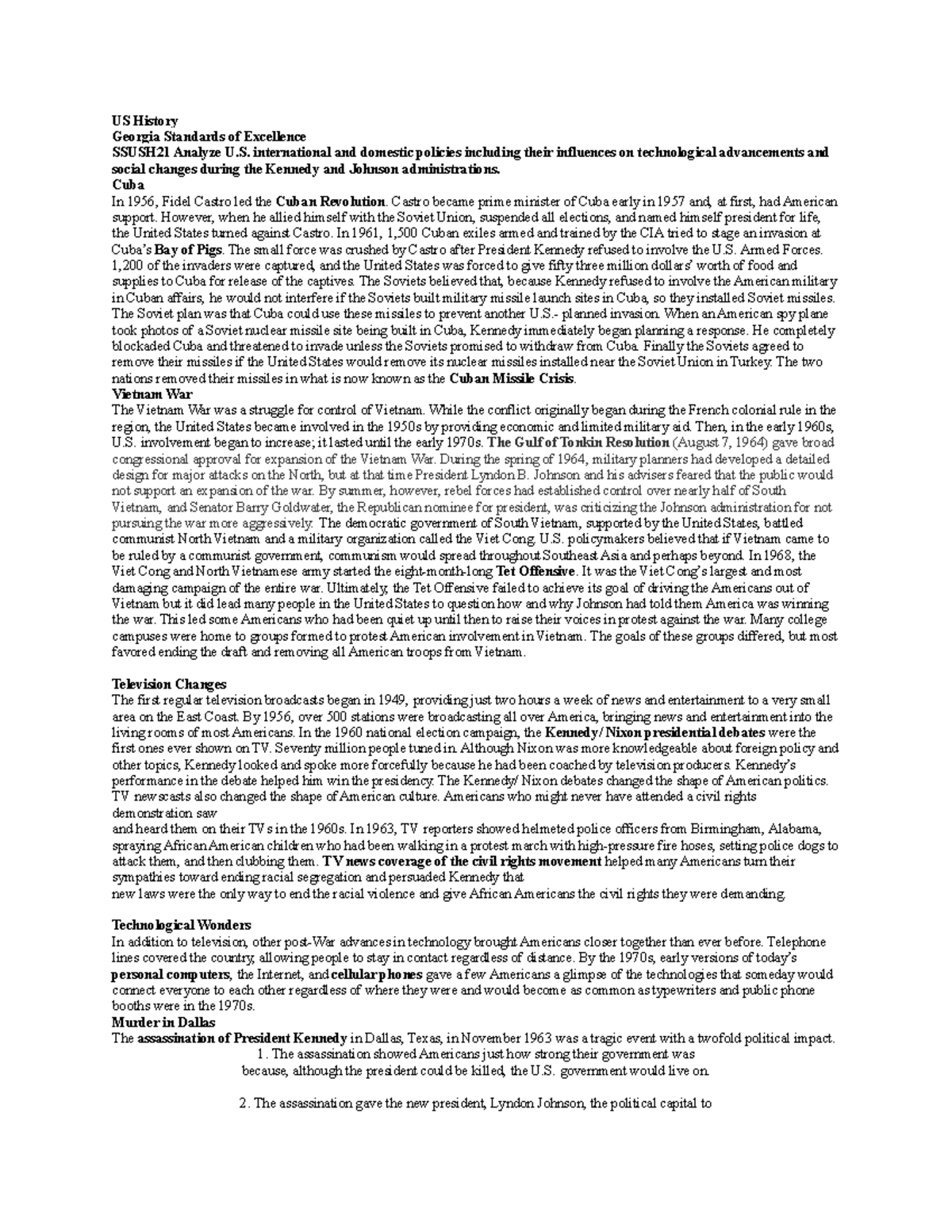 Kennedy Johnson - US History Georgia Standards of Excellence SSUSH21 ...