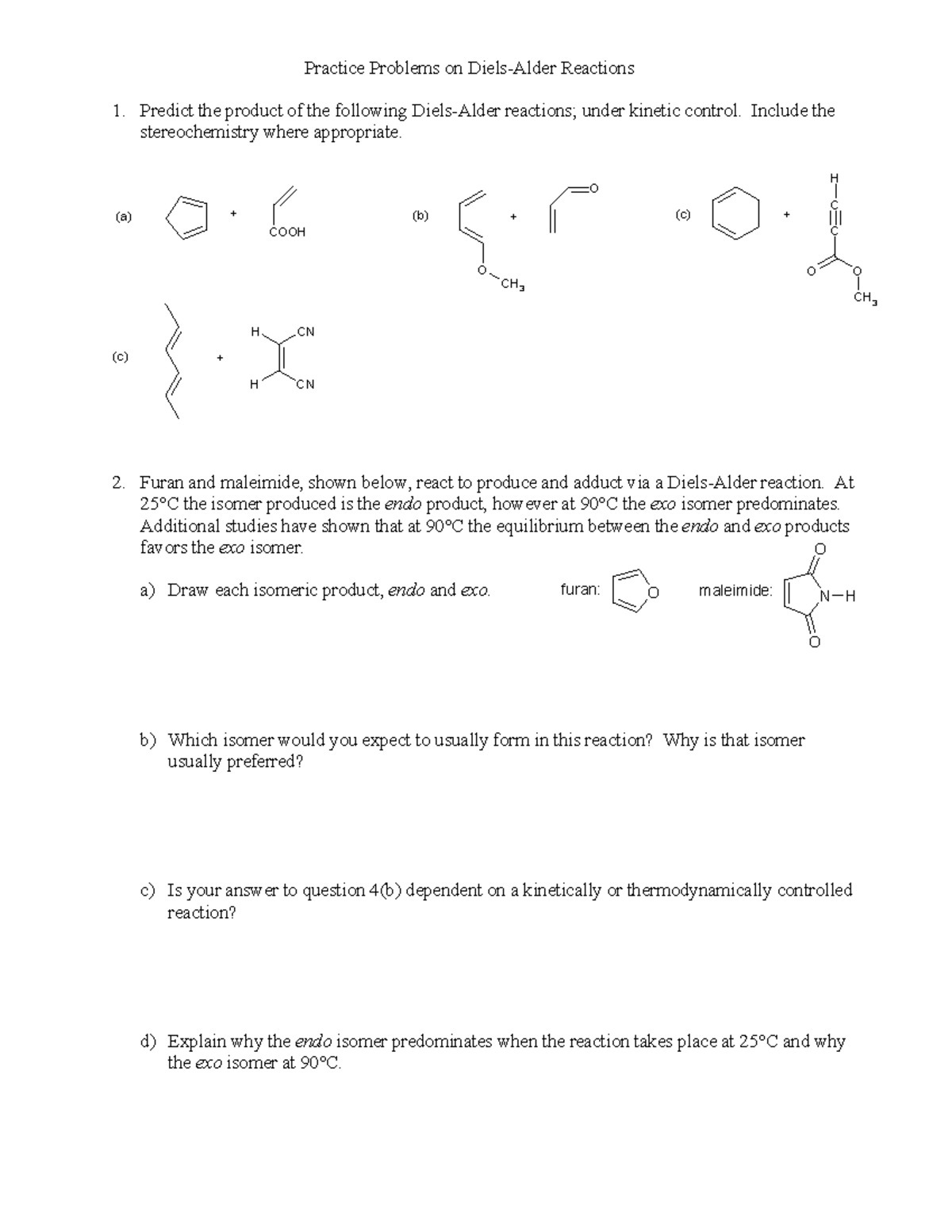 19 prac diel a - Organic Chem - Practice Problems on Diels-Alder ...