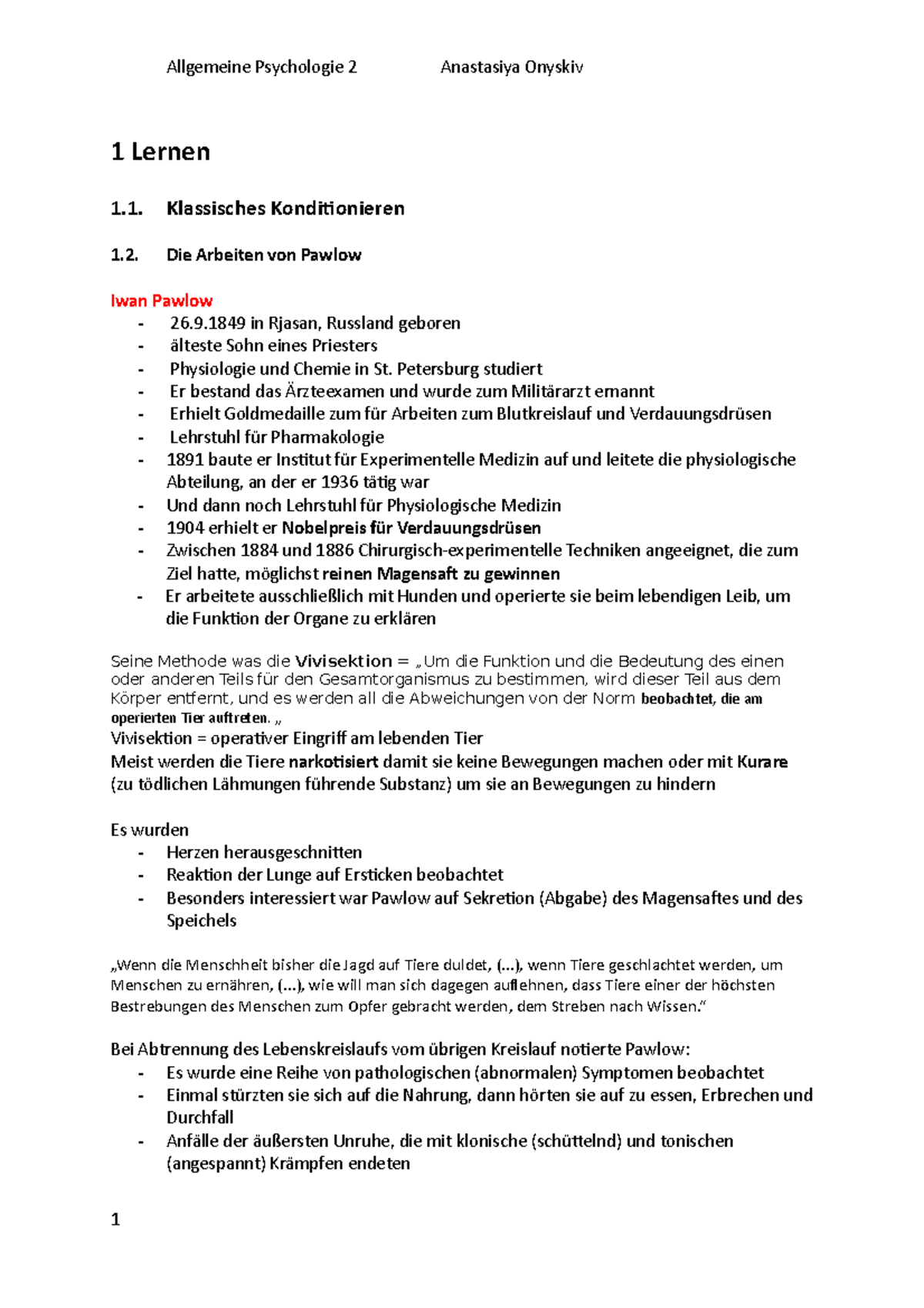 AP 2 Buch - Allgemeine Psychologie: Denken und Lernen - 1 Lernen 1. Klassisches Konditionieren ...