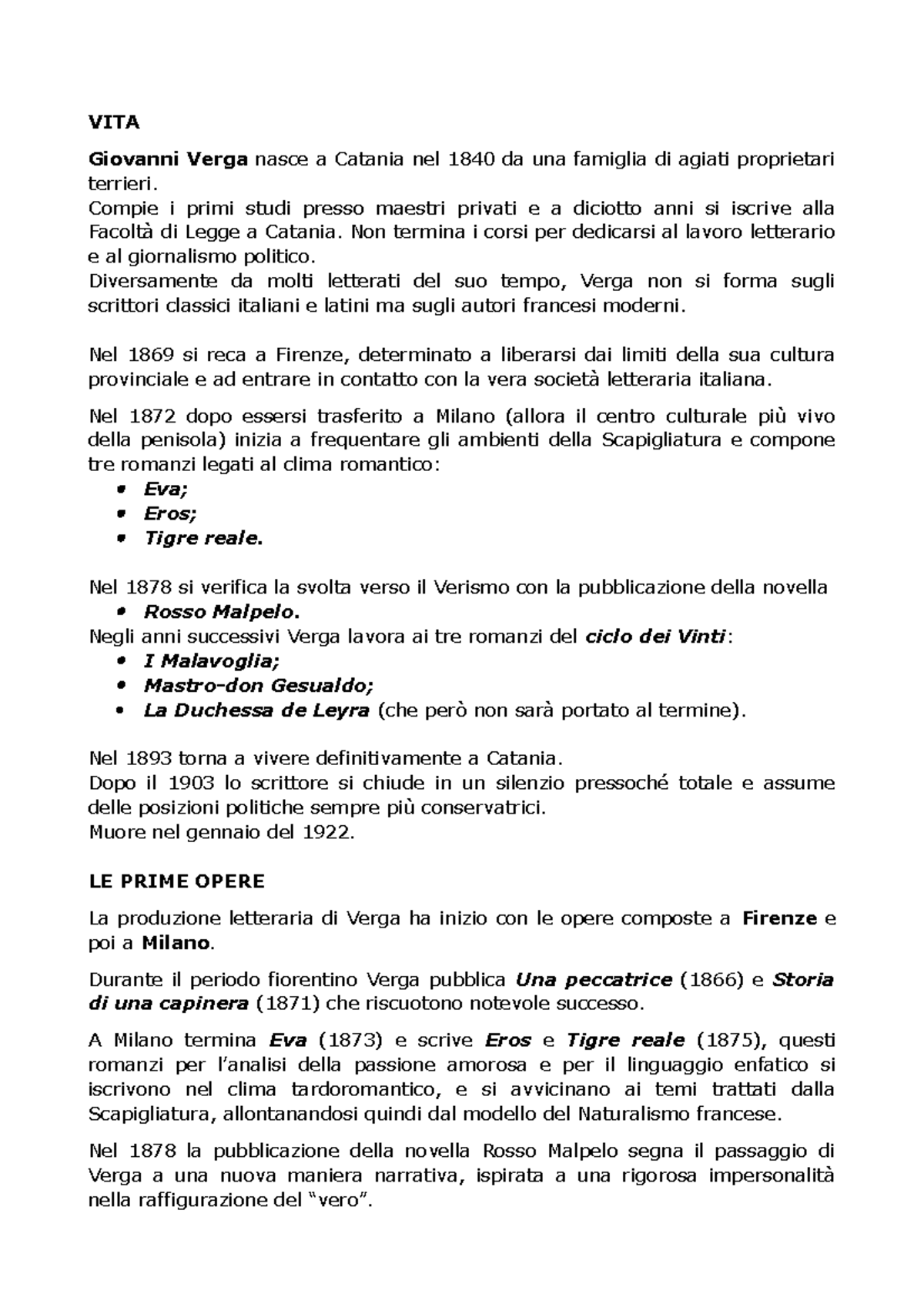Giovanni Verga - VITA Giovanni Verga nasce a Catania nel 1840 da una famiglia di agiati ...