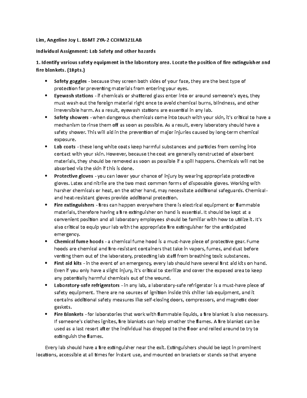 Individual Assignment - Lab Safety and other hazards - Lim, Angeline ...
