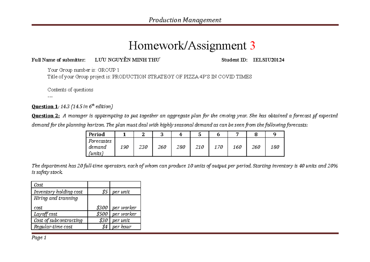Assignment 3 Aggregate Planning - Homework/Assignment 3 Full Name of ...