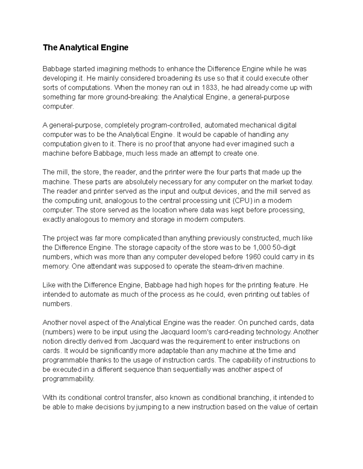 The Analytical Engine - The Analytical Engine Babbage started imagining ...