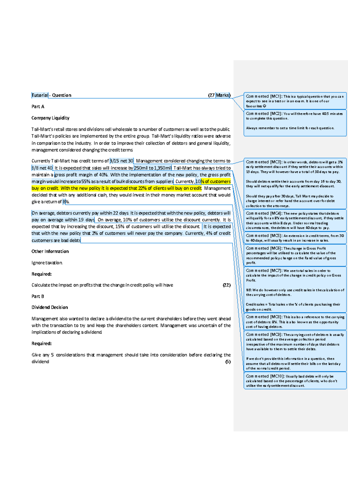 UNIT 5 Working capital tutorial question with comments - Tutorial ...