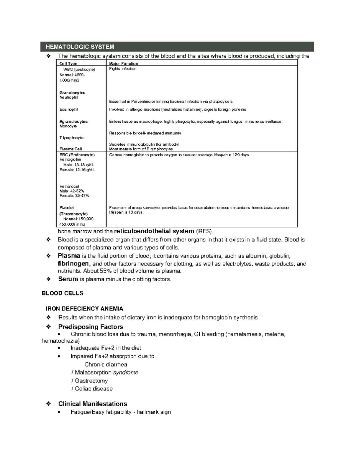 Hematologic System 1 - HEMATOLOGIC SYSTEM The hematologic system ...