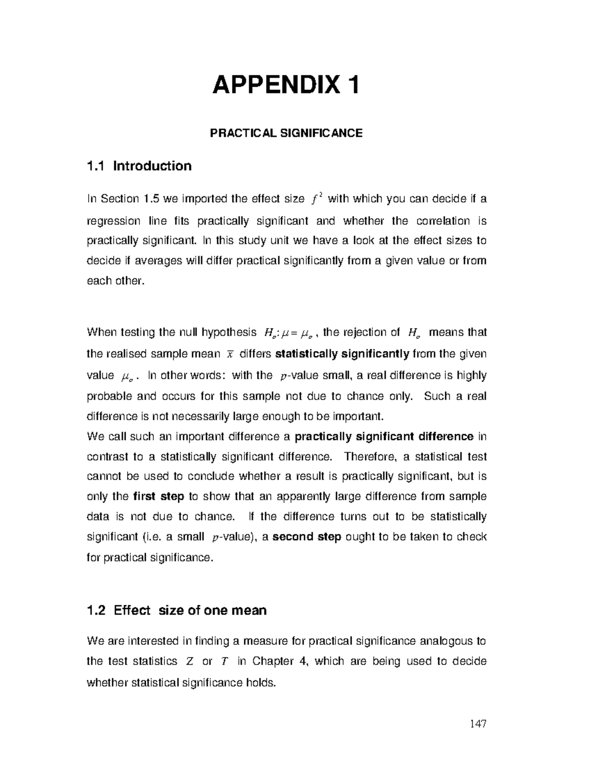 Appendix 1 - Exam multiple choice questions for psyc 121 - APPENDIX 1 PRACTICAL SIGNIFICANCE 1 ...