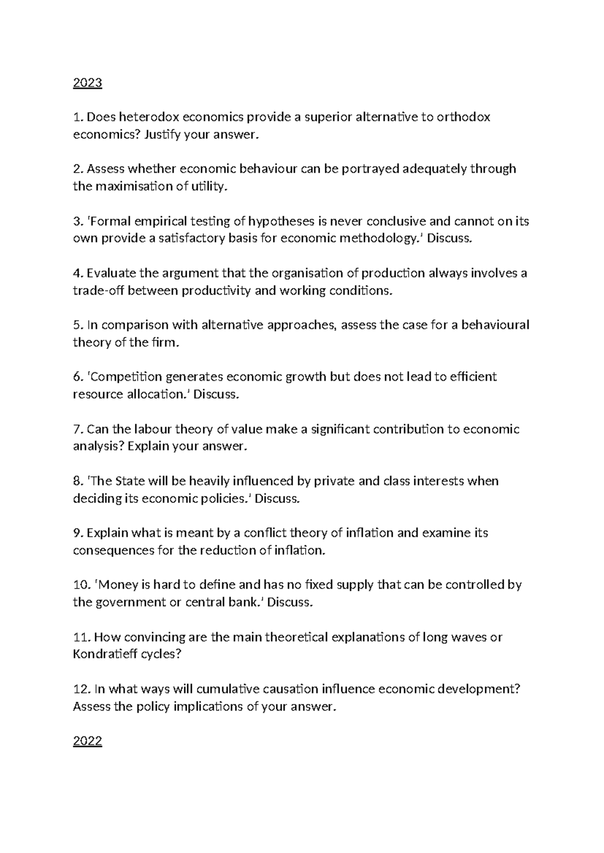 Alternate perspectives past questions - 2023 Does heterodox economics ...
