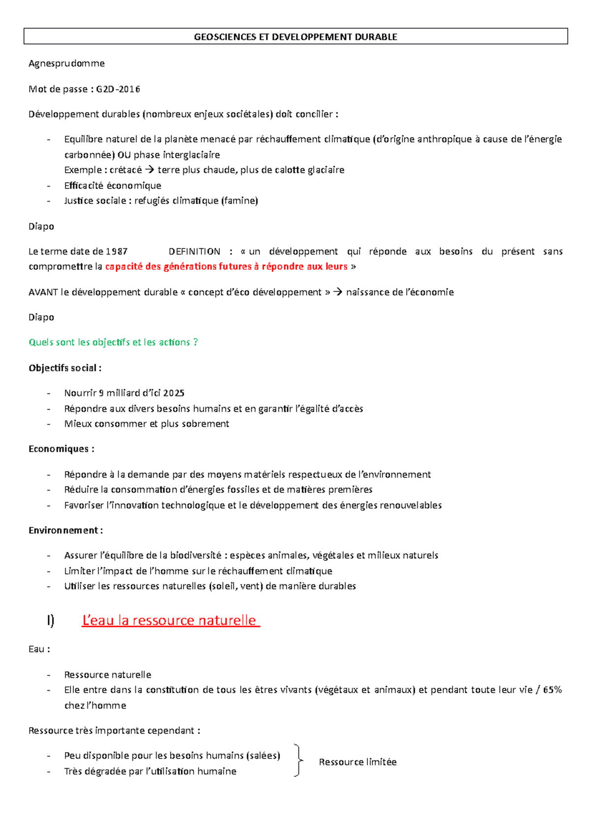 Cours - GEOSCIENCES ET DEVELOPPEMENT DURABLE Agnesprudomme Mot de passe ...