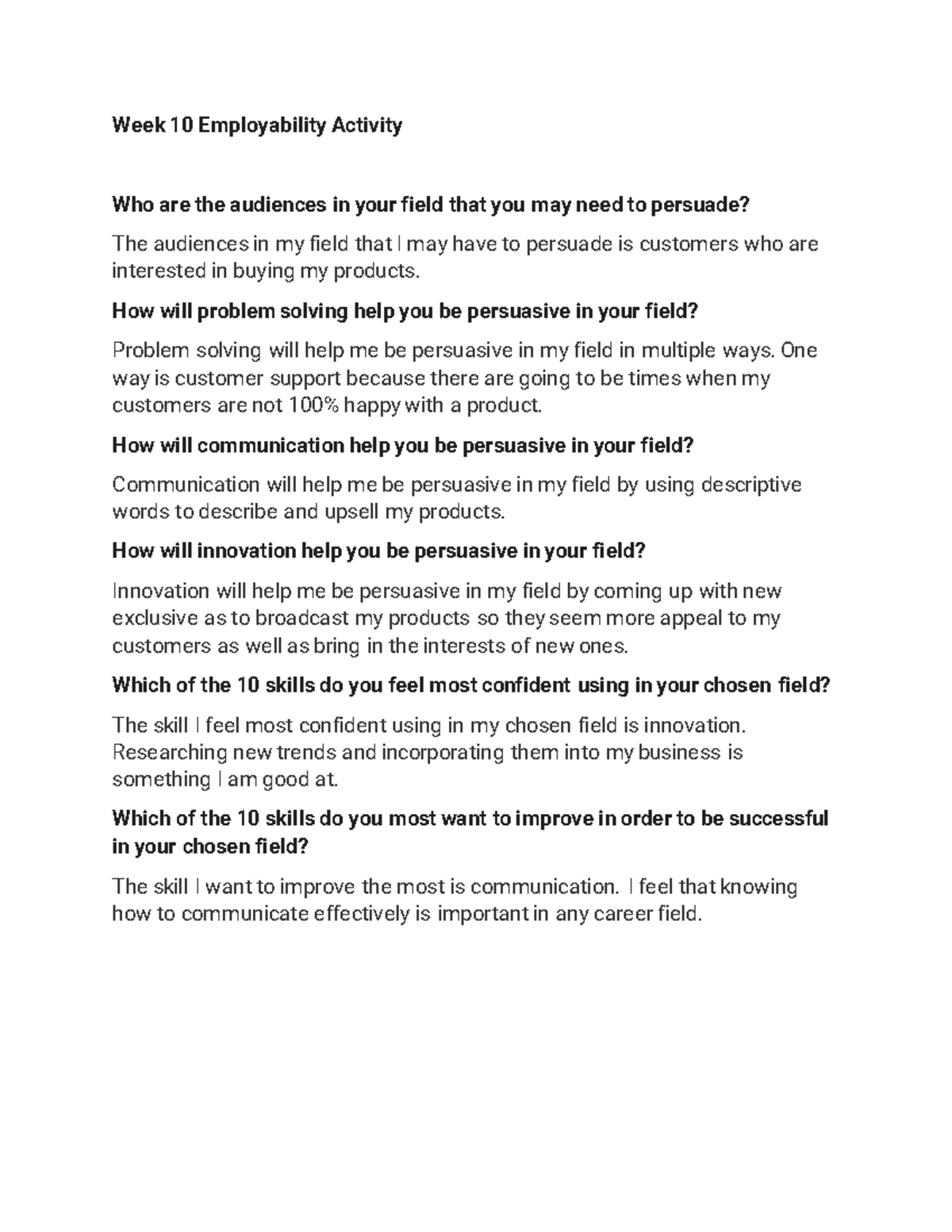 Week10employab Acti - Week 10 Employability Activity example for ENG201 ...