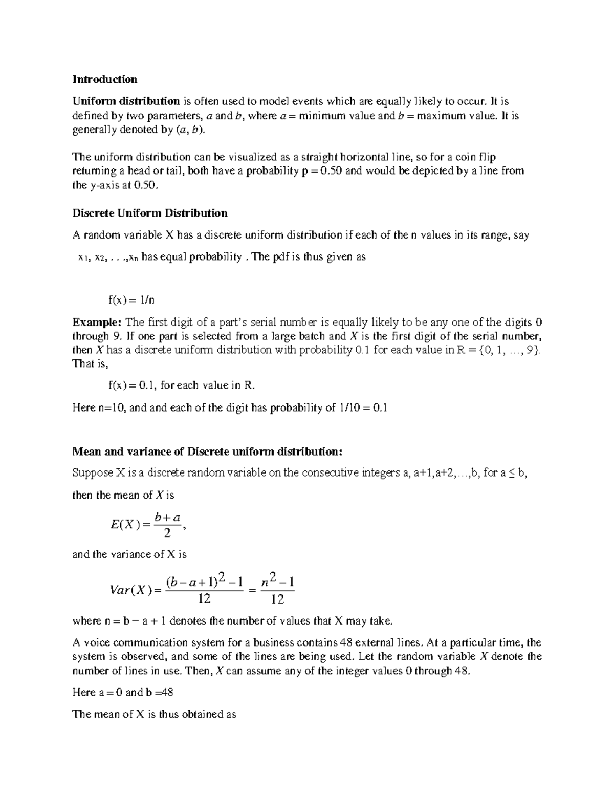 Uniform Normal distributions - Introduction Uniform distribution is ...