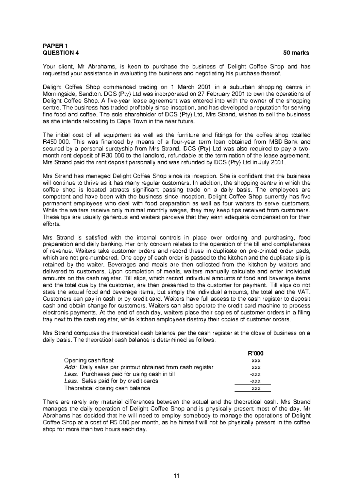 Question 4 - PRACTICE MATERIAL - 11 PAPER 1 QUESTION 4 50 marks Your ...