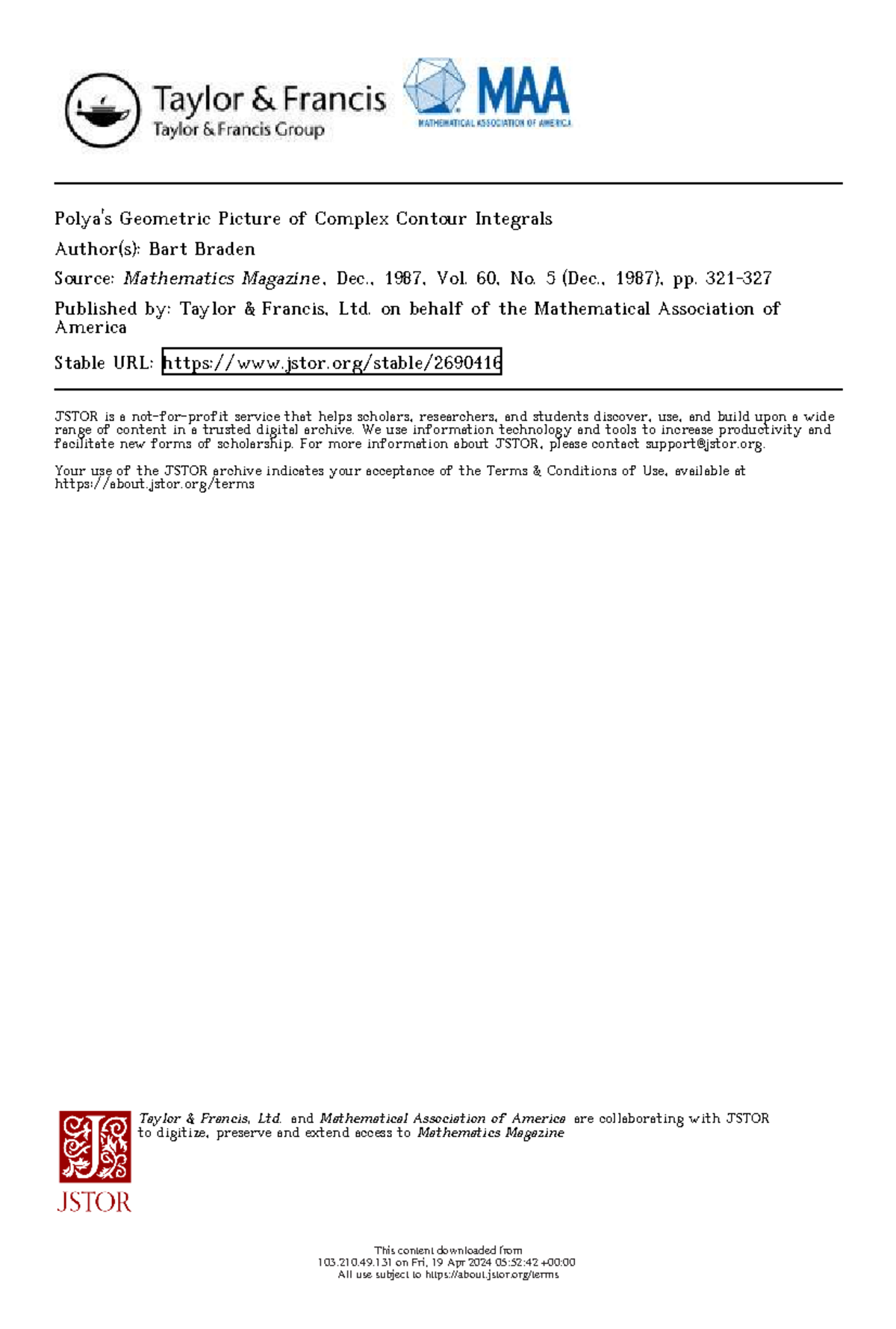 Motivation for contour integrals - Polya's Geometric Picture of Complex ...