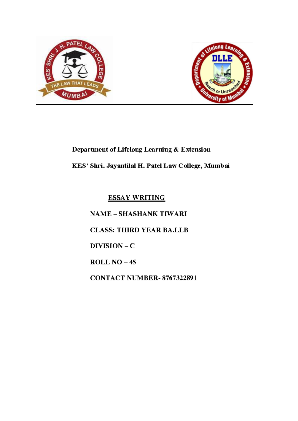 DLLE PEC TYBA LLB C-45 - Law notes information - Department of Lifelong ...