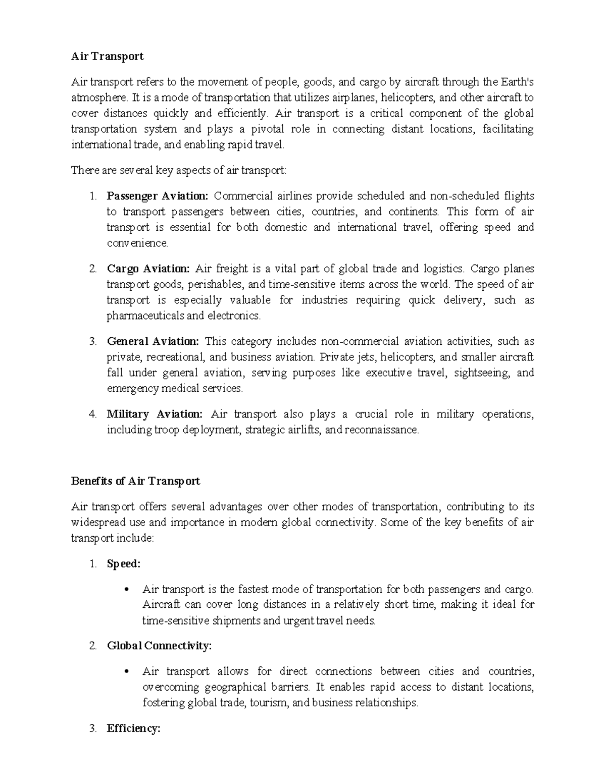 Air Transport - Air Transport Air transport refers to the movement of ...