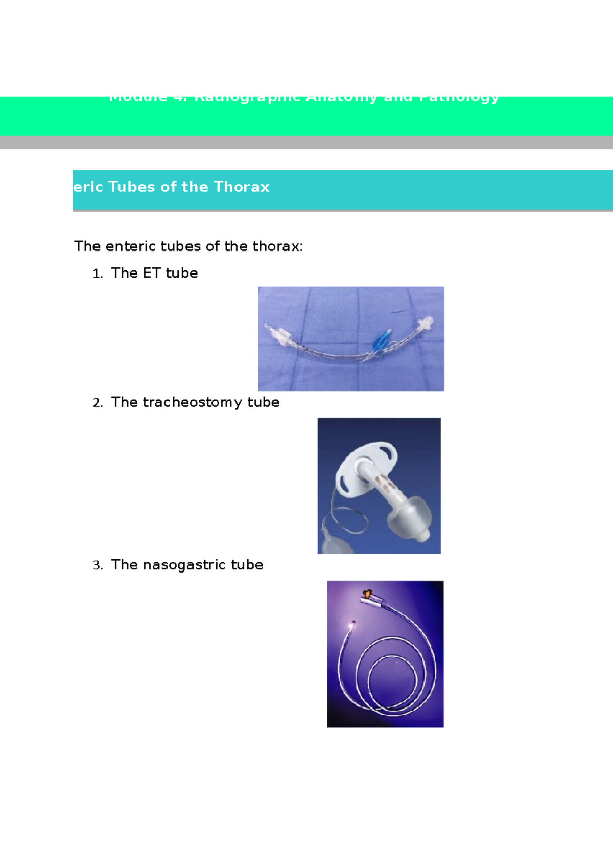 Module 6 - The enteric tubes of the thorax: The ET tube The ...
