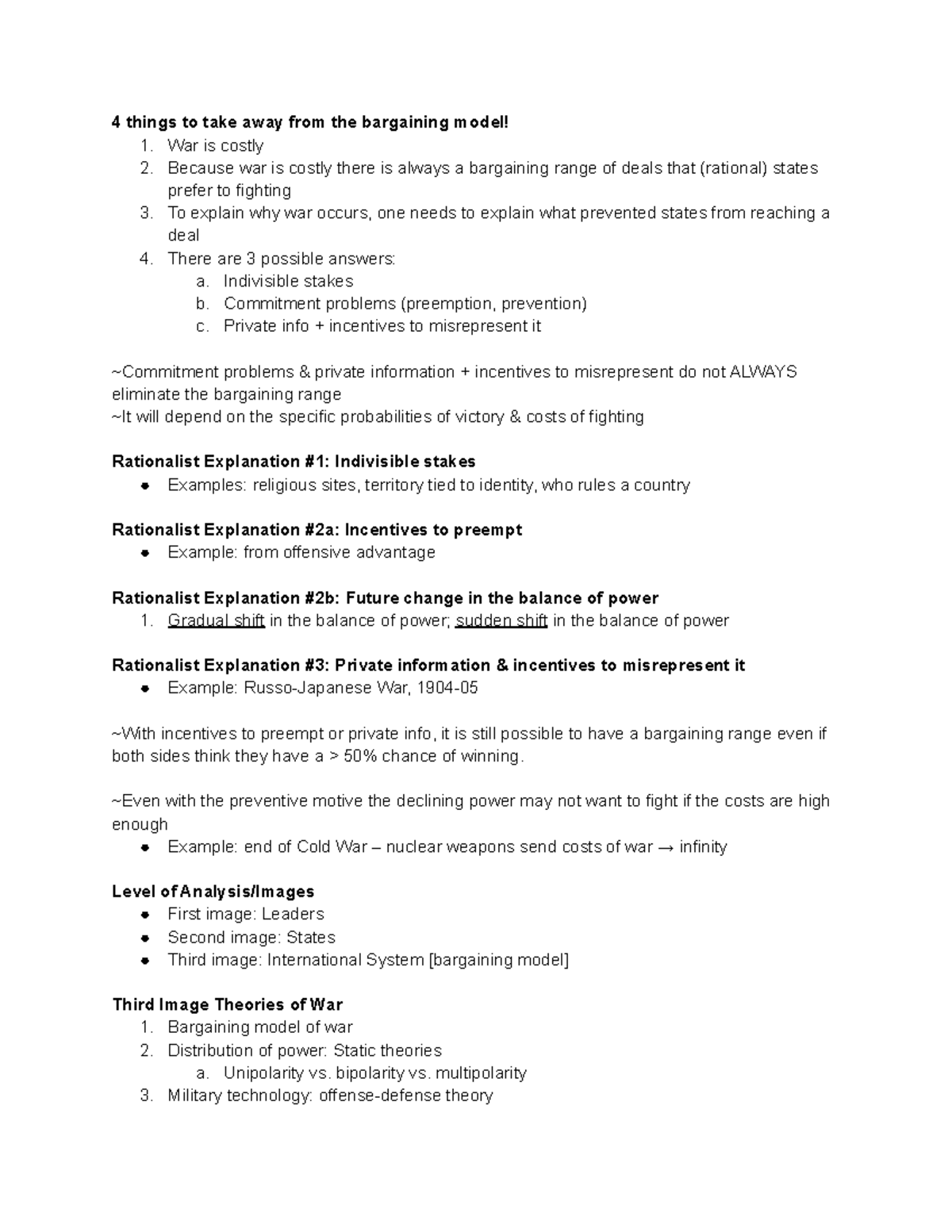 Levels of Analysis & War - 4 things to take away from the bargaining ...